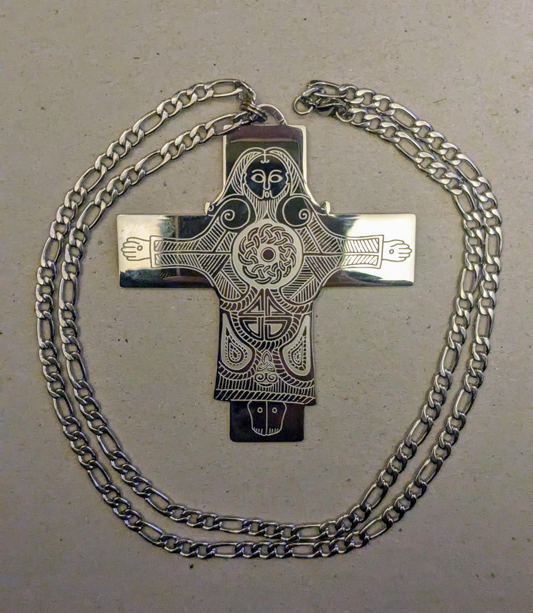 Celtic Pectoral Cross, Etched in Stainless Steel With Chain | Manx ...