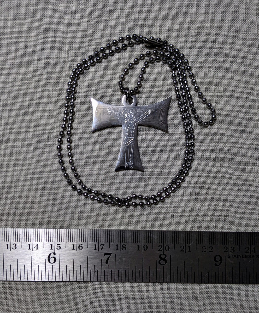 Medieval Franciscan Tau Crucifix Etched in Stainless Steel W/ Chain I ...