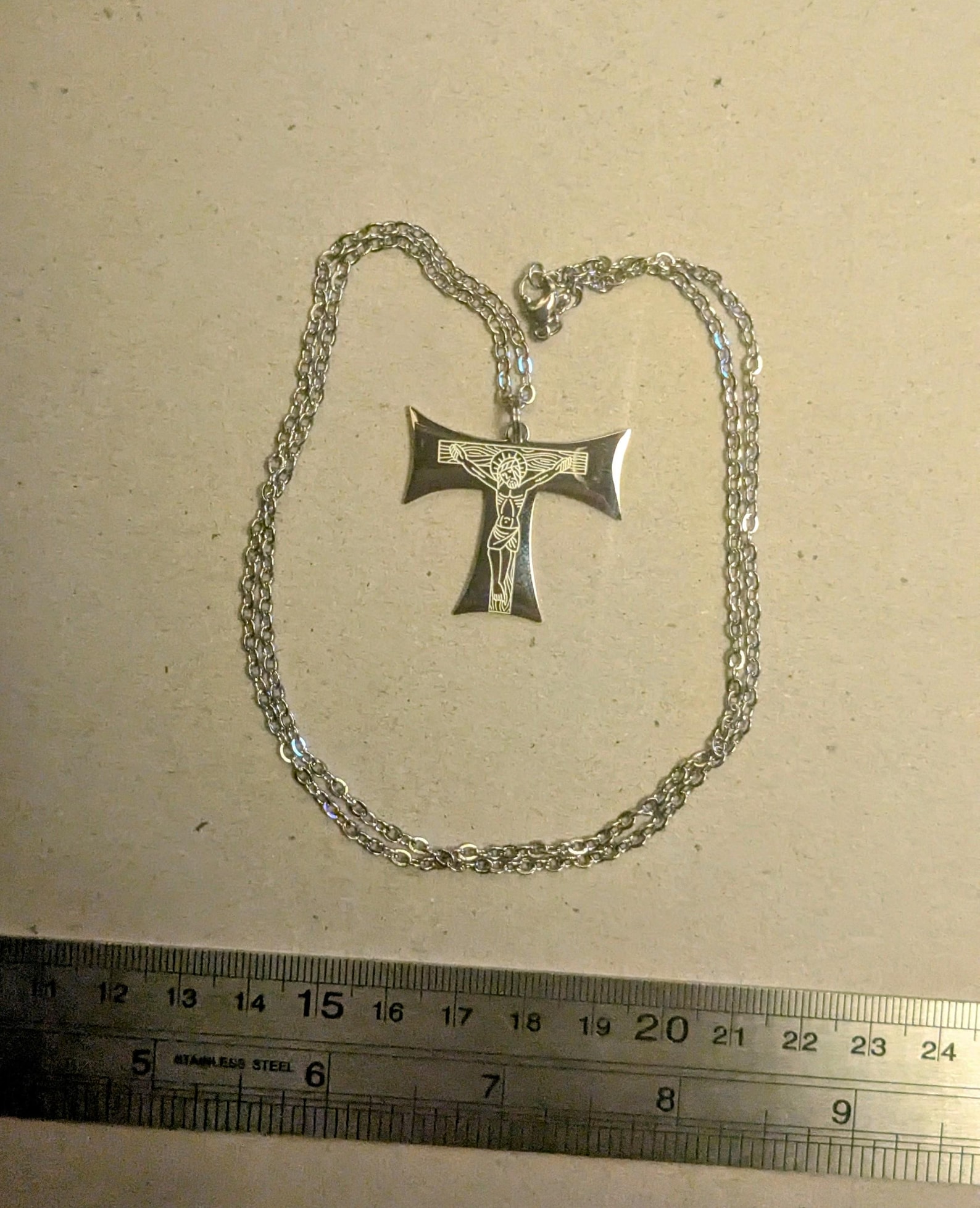 Medieval Franciscan Tau Crucifix Etched in Stainless Steel W/ Chain I ...