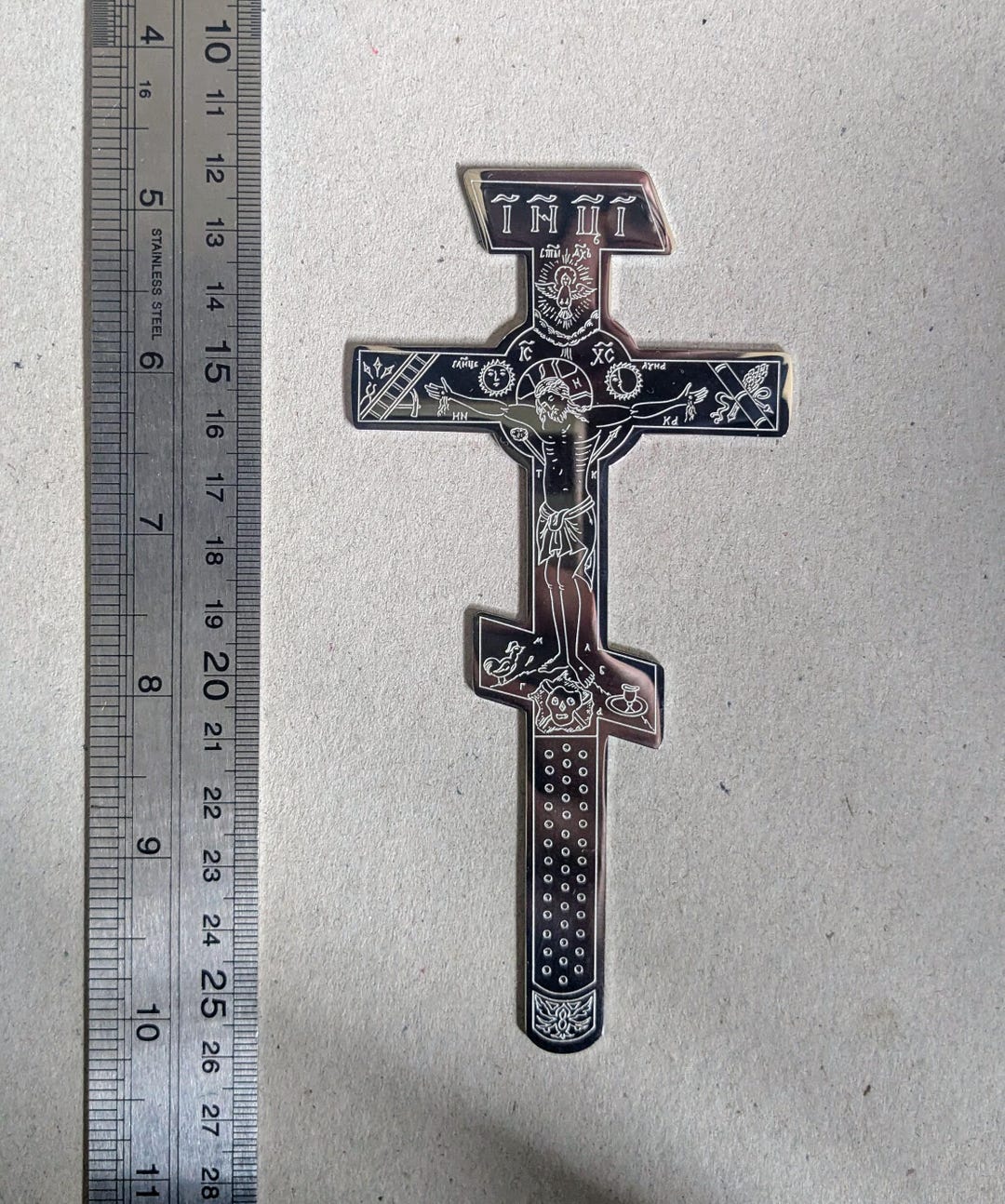 Russian Orthodox Blessing Cross, Etched in Stainless Steel | Our Lady ...