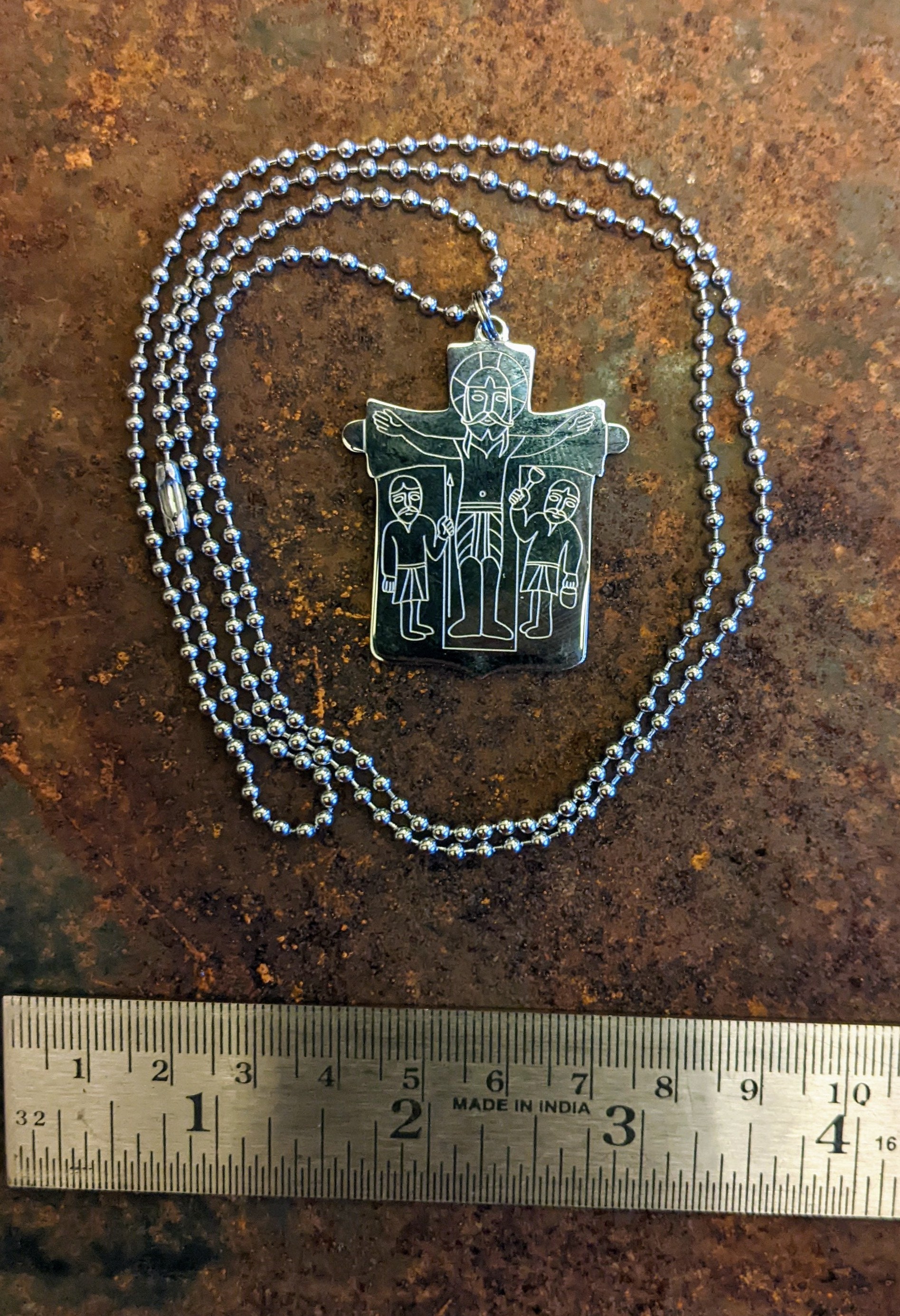 Anglo-saxon Crucifix Etched in Stainless Steel With Chain I - Etsy UK