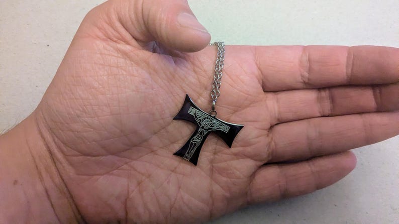 Medieval Franciscan Tau Crucifix Etched in Stainless Steel W/ Chain I ...