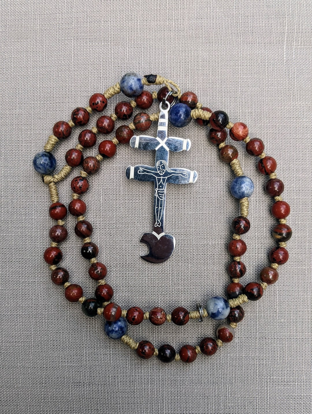 The Red, White and Blue Catholic Rosary, With Jasper Beads and a Pueblo ...