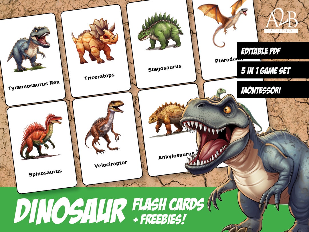 Dinosaur Flash Cards • Montessori Cards • Nomenclature • PDF Printable ...