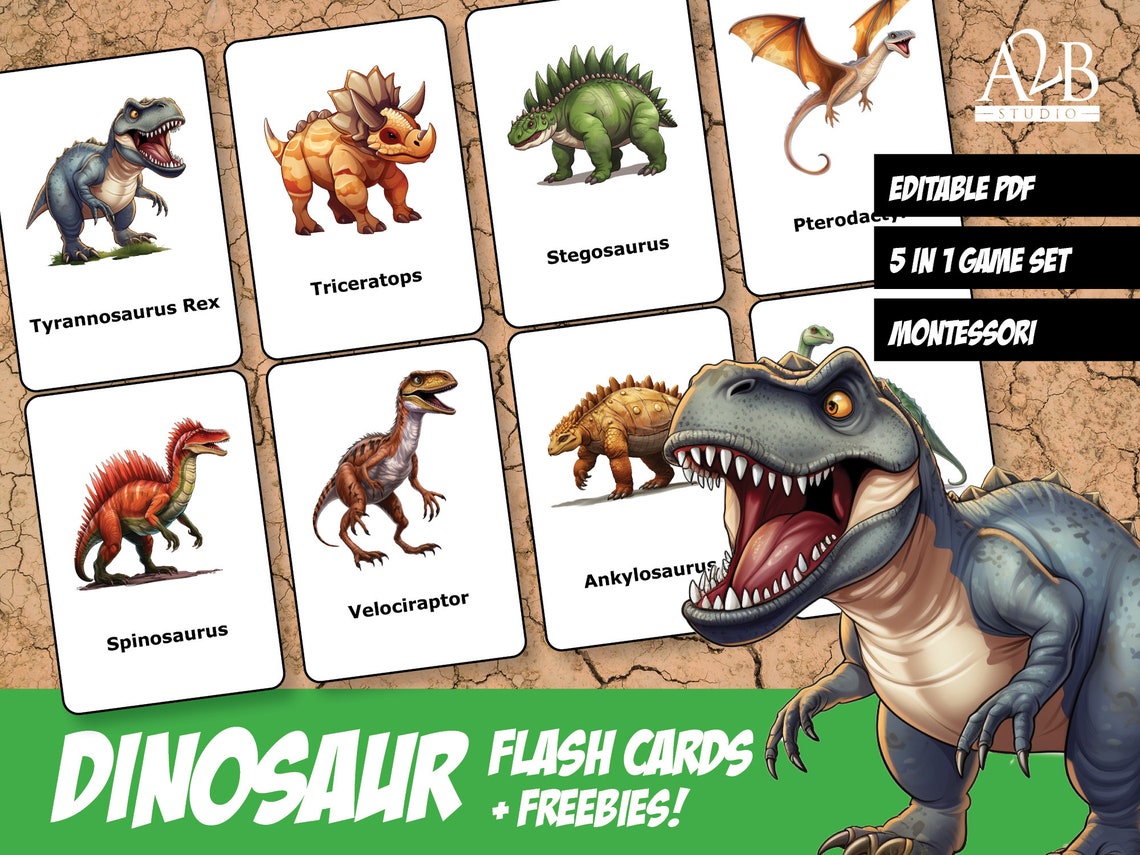Dinosaur Flash Cards • Montessori Cards • Nomenclature • PDF Printable ...