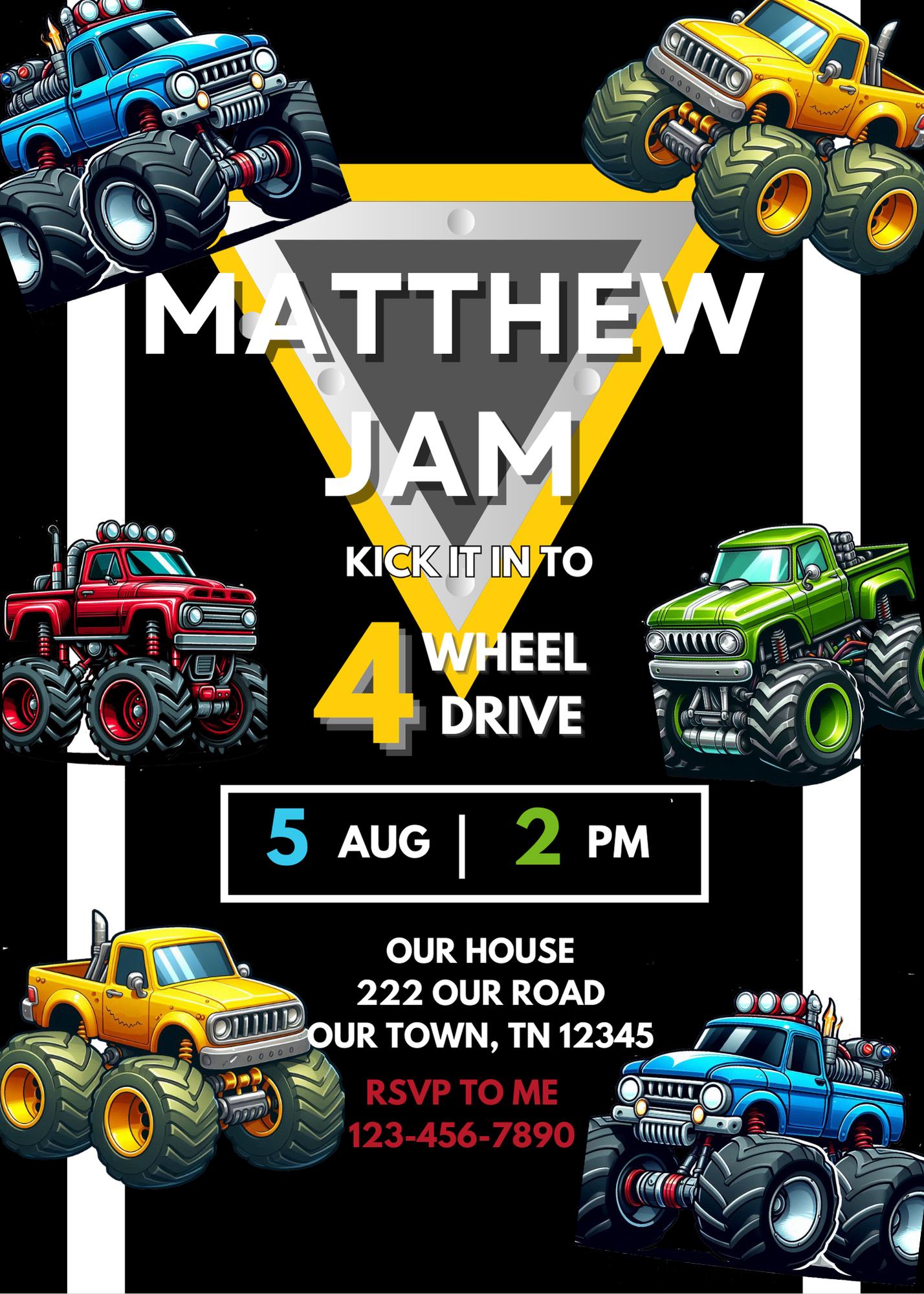 Monster Truck - Monster Jam - Birthday Party Invitation - Canva ...
