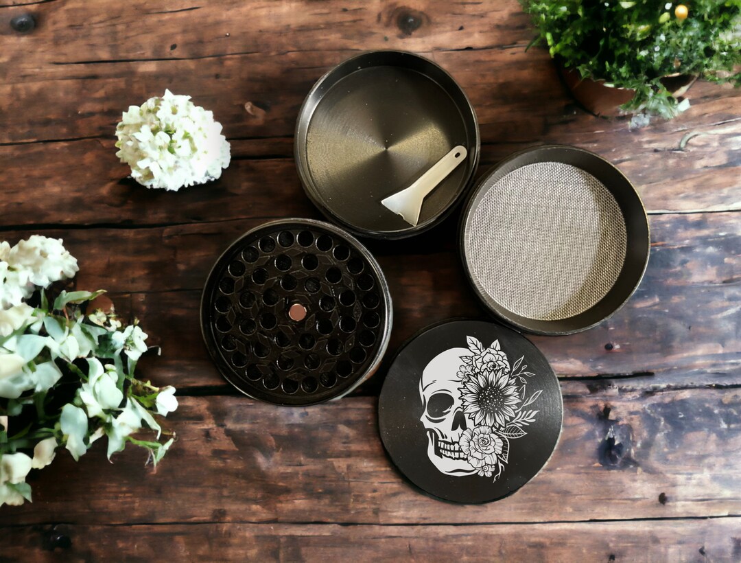 Floral Sugar Skull Grinder Custom Engraved Grinder Herb and Spice ...
