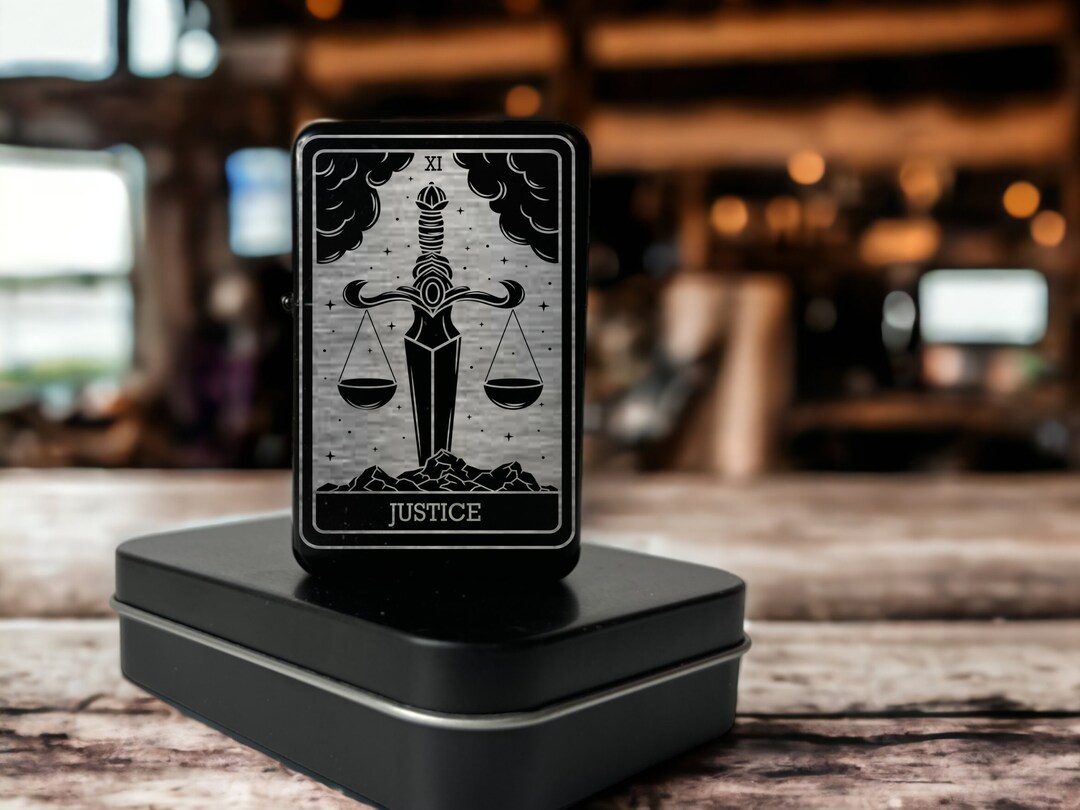 Justice Tarot Card Lighter, Custom Engraved Refillable Flip Top - Etsy