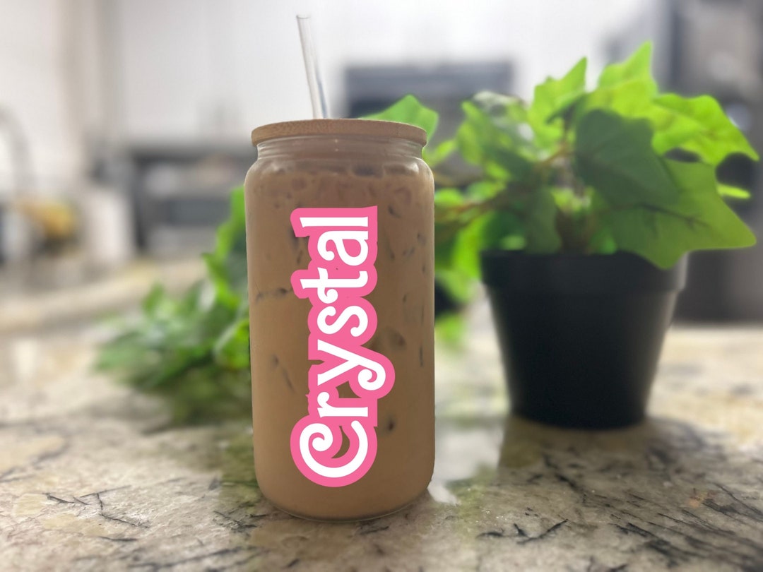Cute Mojo Dojo Style Custom Name Glass Iced Coffee Cup | Bridesmaid ...