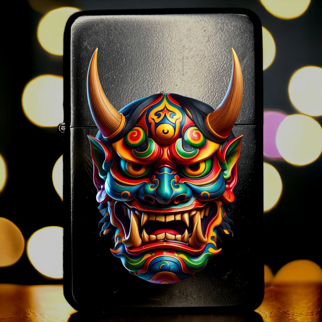 Oni Mask Samurai Lighter, Traditional Art Style - Etsy