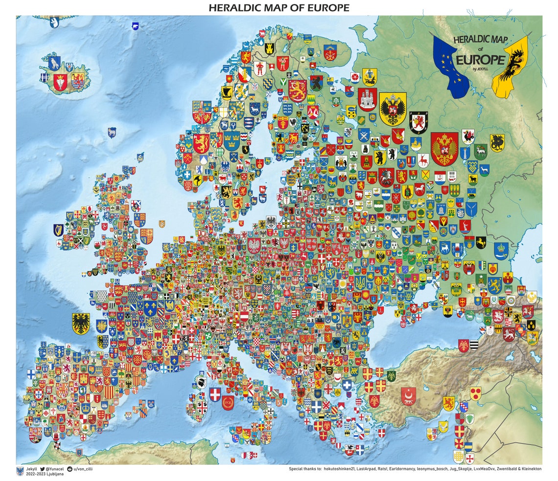 Heraldic Map of Europe by Jekyll - Etsy