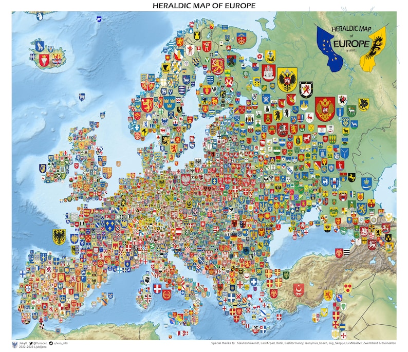 Heraldic Map of Europe by Jekyll - Etsy
