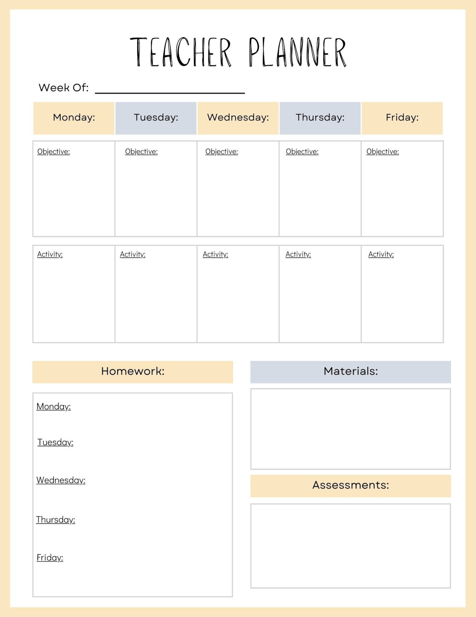 Editable Teacher Planning Weekly Worksheet - Etsy