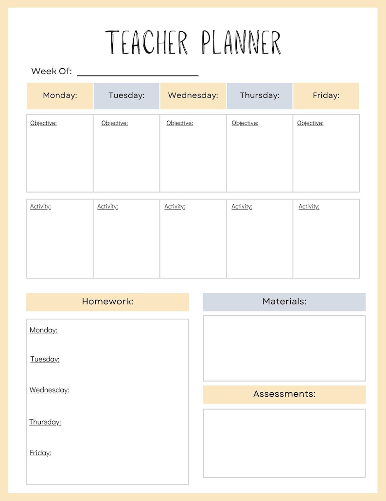 Editable Teacher Planning Weekly Worksheet - Etsy