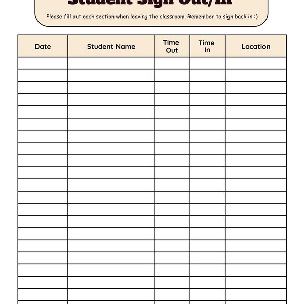 Student Sign Out Sheet - Etsy