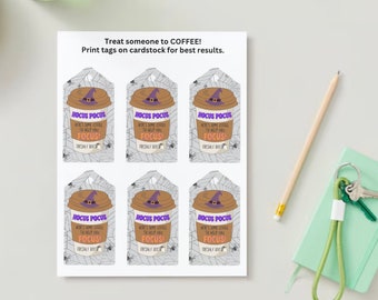 Hocus Pocus Coffee Gift Tag Printable Halloween Gift Tag Thanks a Latte ...
