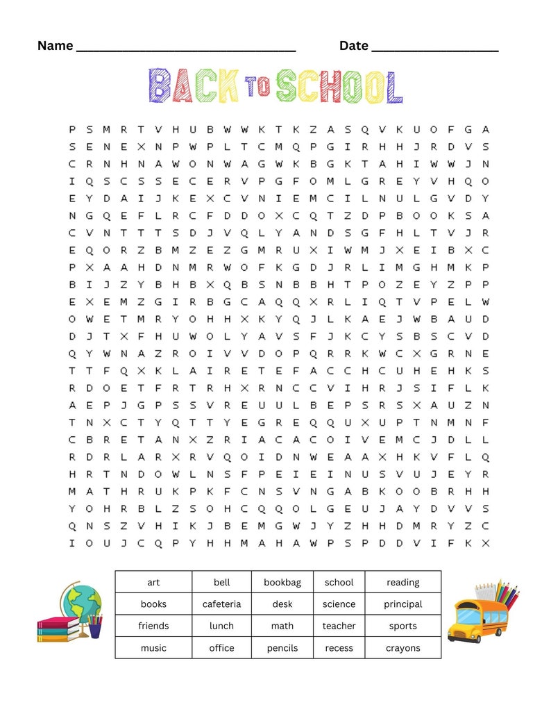 Back to School Wordsearch - Etsy