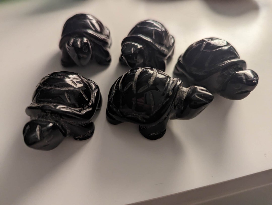 2 Carved Obsidian Turtle Crystal for Grounding & Protection Animal ...