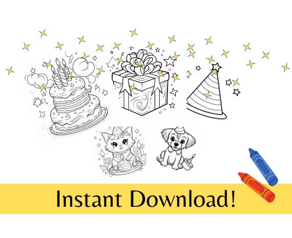 5 Printable Cute Birthday Party Coloring Pages PDF Printable Coloring ...