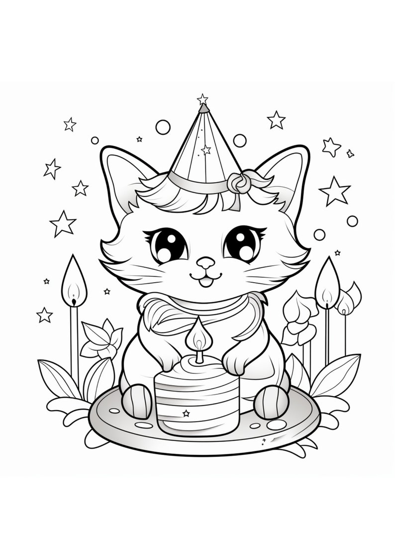 5 Printable Cute Birthday Party Coloring Pages PDF Printable - Etsy