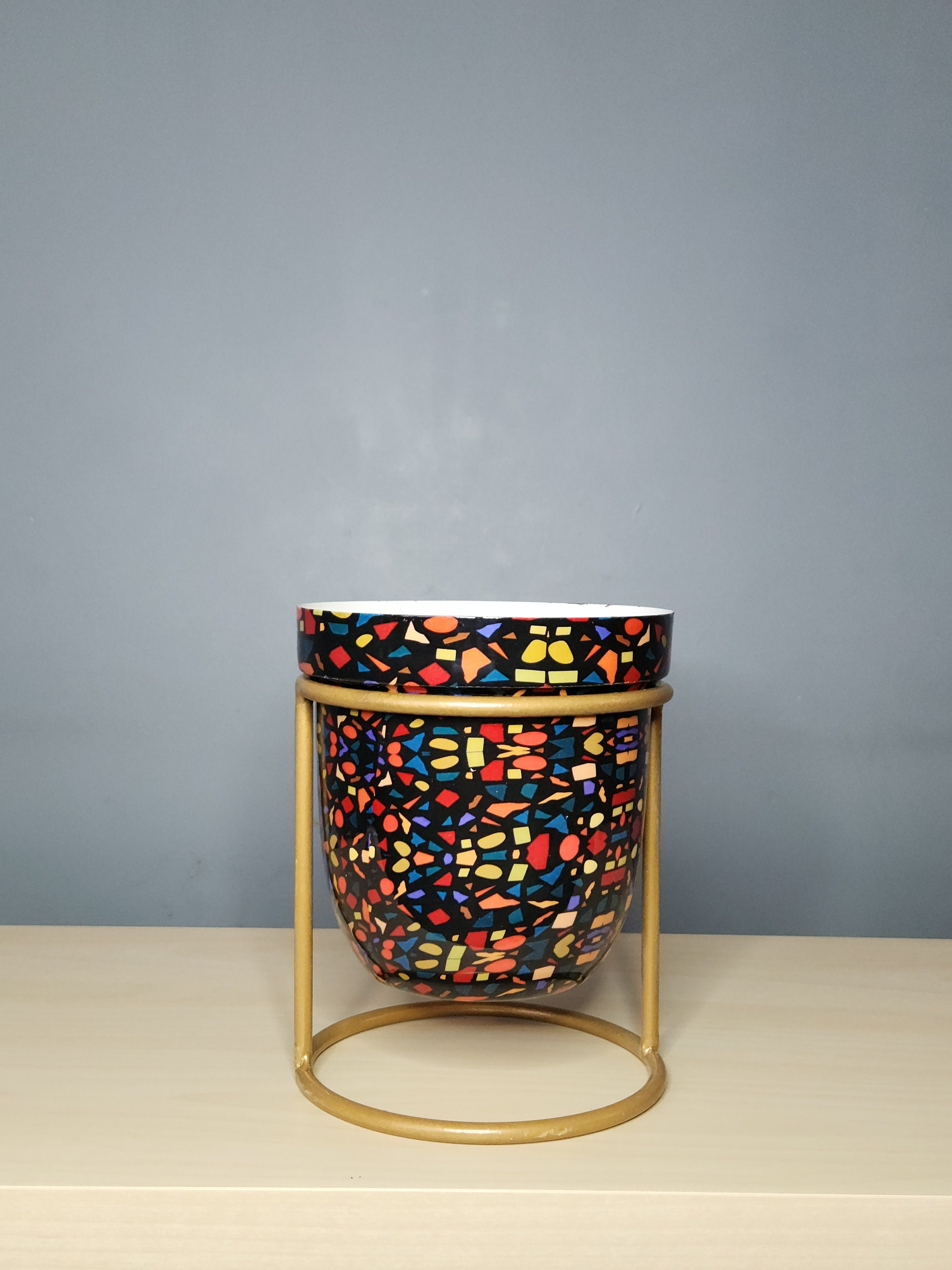 Indoor Planter Pots Geometry Flora With Gold Rustic Stand - Etsy