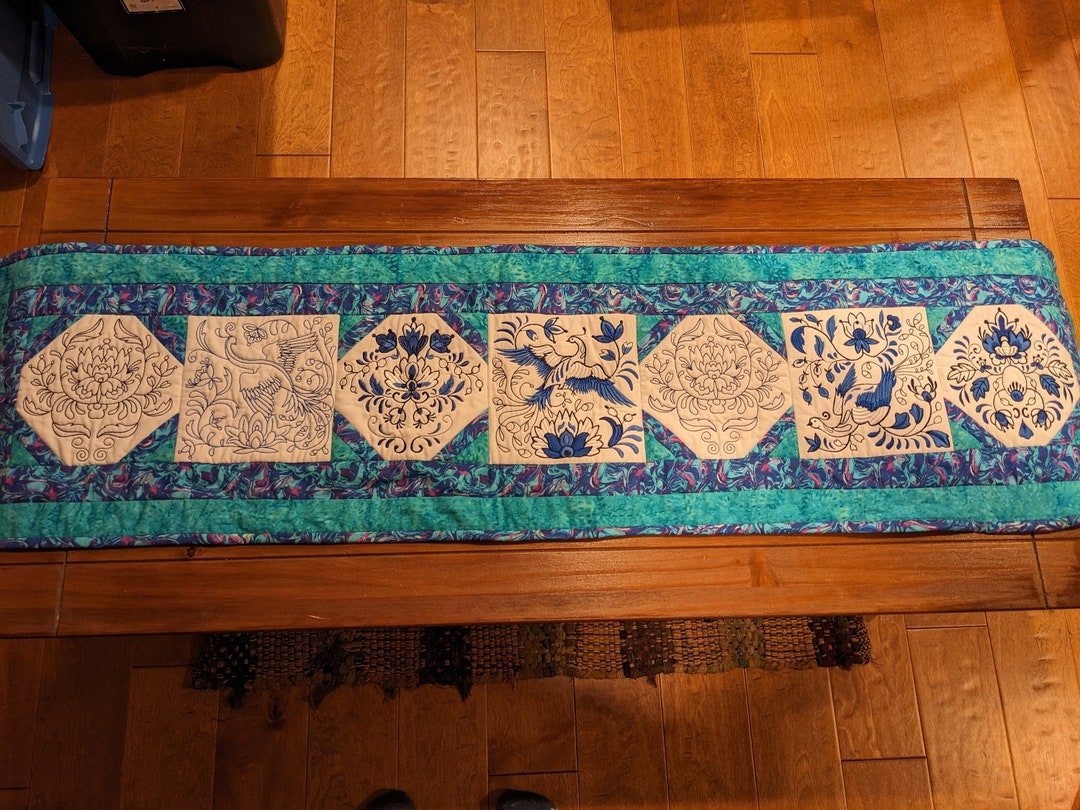Quilted Delft Blue Table Runner. Table Runner Contains 174,507. It is ...