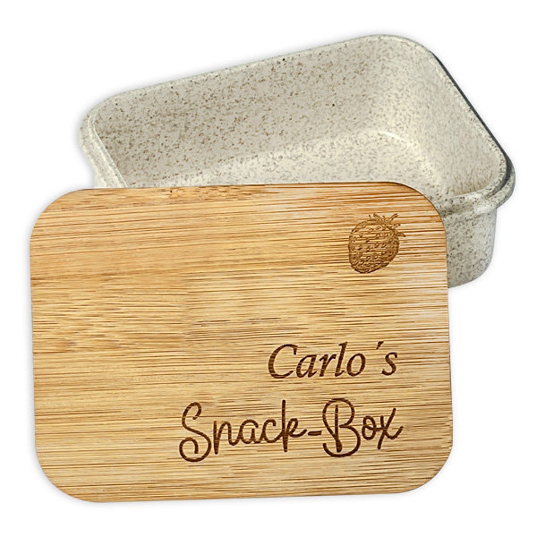 Personalized Plastic Snack Box With Bamboo Lid, With Name and Favorite ...