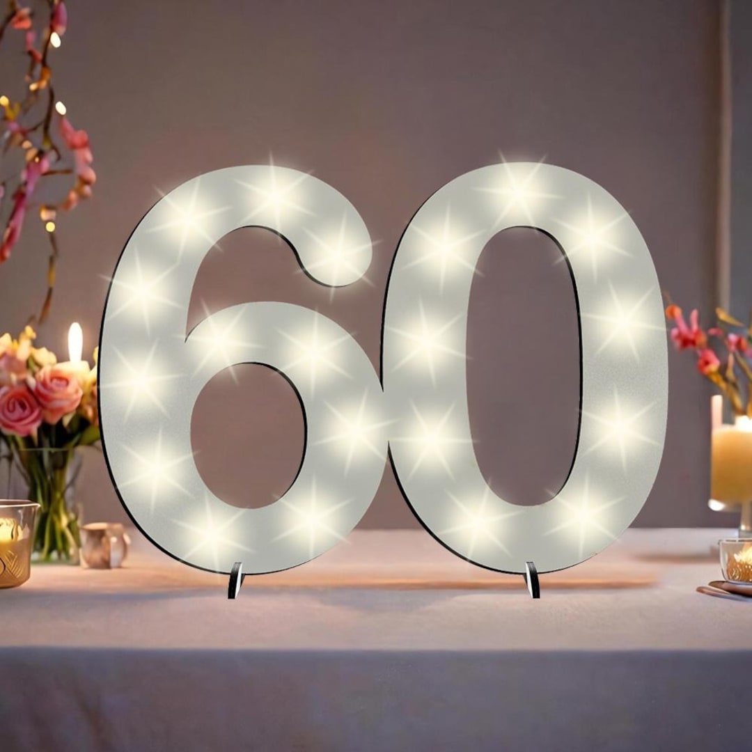 Glowing Number 60th Birthday XXL, Gift & Decoration for Writing On ...