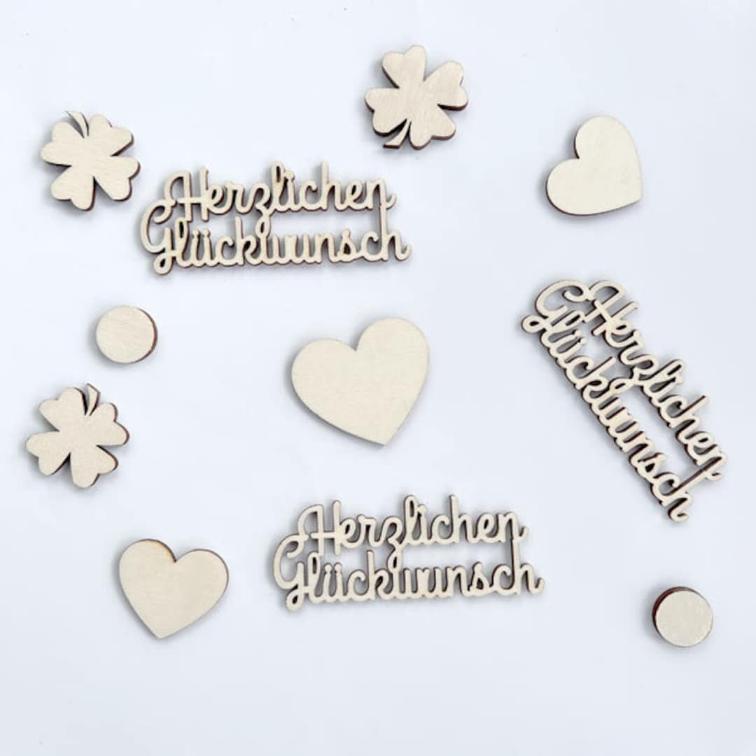 Congratulations german as a Wooden Table Decoration With Hearts, Lucky ...