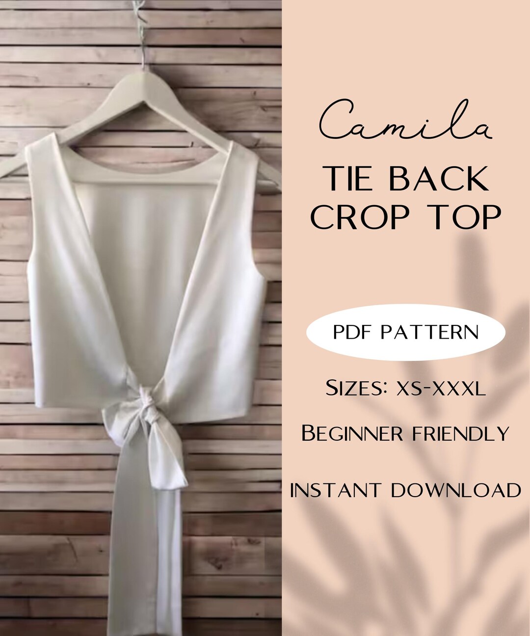 Open Back Tie-back Top Sewing Pattern | Backless Crop Top PDF | Women’s ...