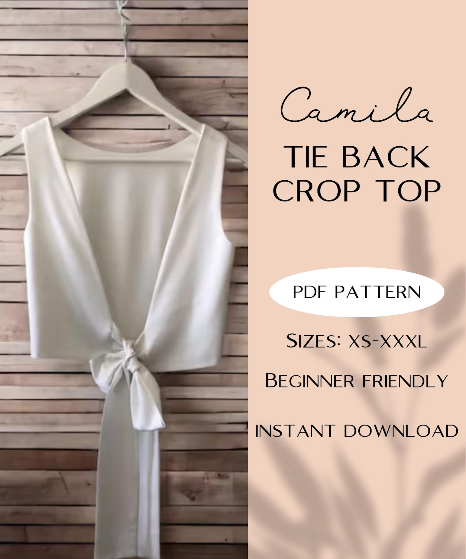 Open Back Tie-back Top Sewing Pattern | Backless Crop Top PDF | Women’s ...