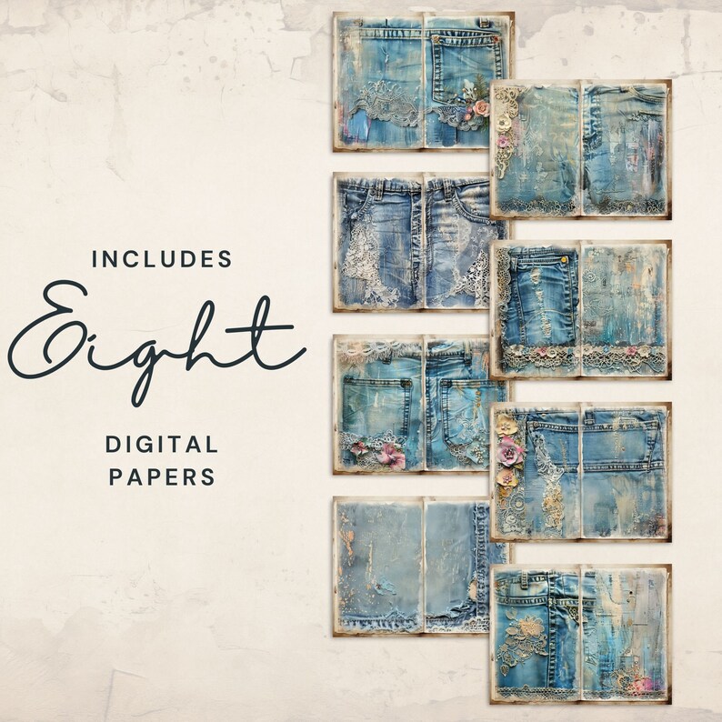 Junk Journal Download Denim and Lace | Old Denim Pages | Commercial Use ...