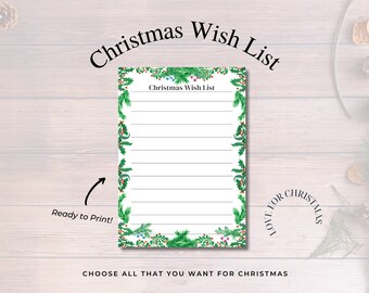 Christmas Wish List Pdf, Printable Christmas Wish List, Favourites List ...