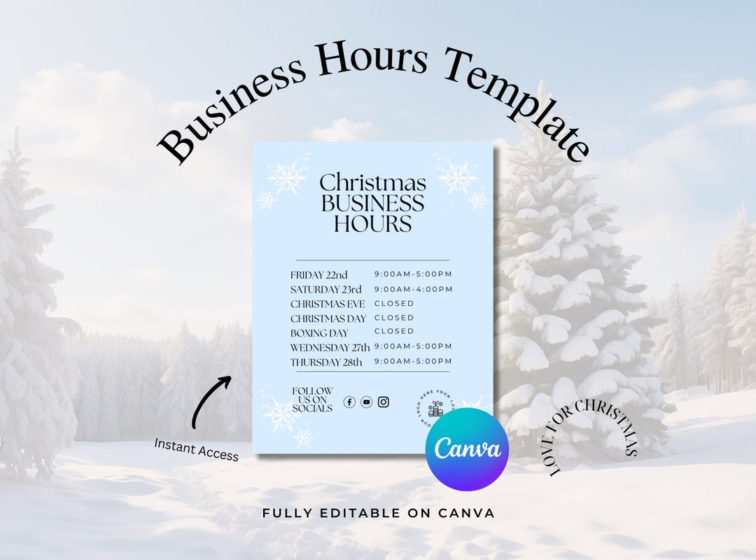 Holiday Store Hours Template, Christmas Business Hours, Christmas ...