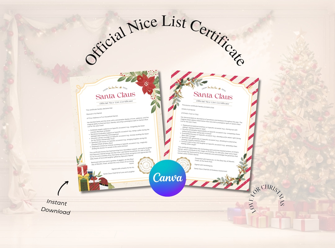 Printable Nice List Certificate, Editable Nice List Certificate From ...