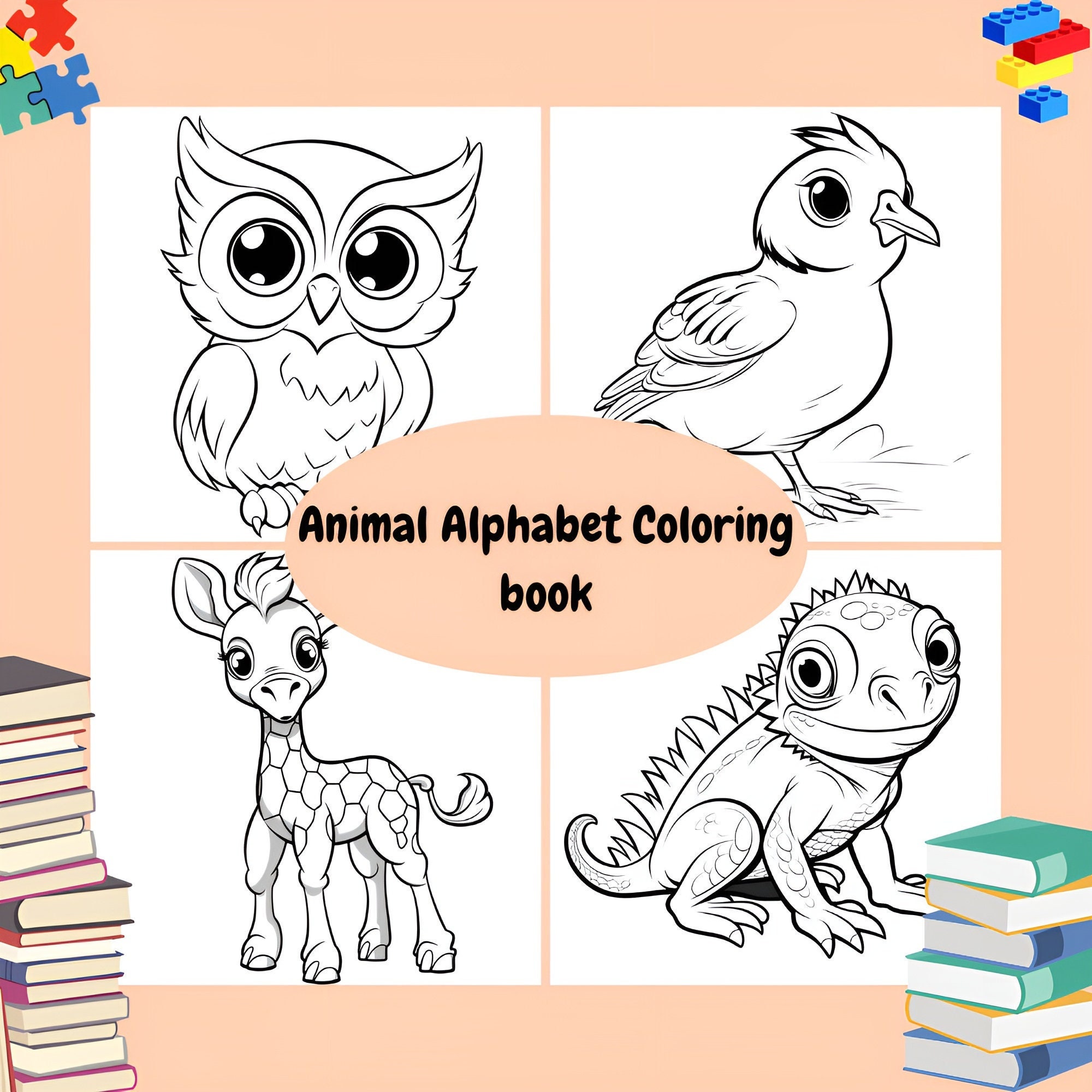 Animal Alphabet Coloring Book - Etsy