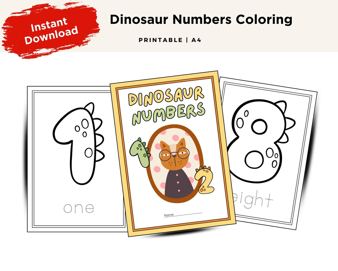 Dinosaur Numbers Coloring Book, Toddlers Preschool Montessori ...