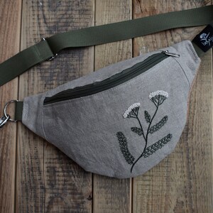 Hand Embroidered Belly Bag, Fanny Pack With Yarrow and Meadow Motifs ...