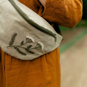 Hand Embroidered Belly Bag, Fanny Pack With Yarrow and Meadow Motifs ...
