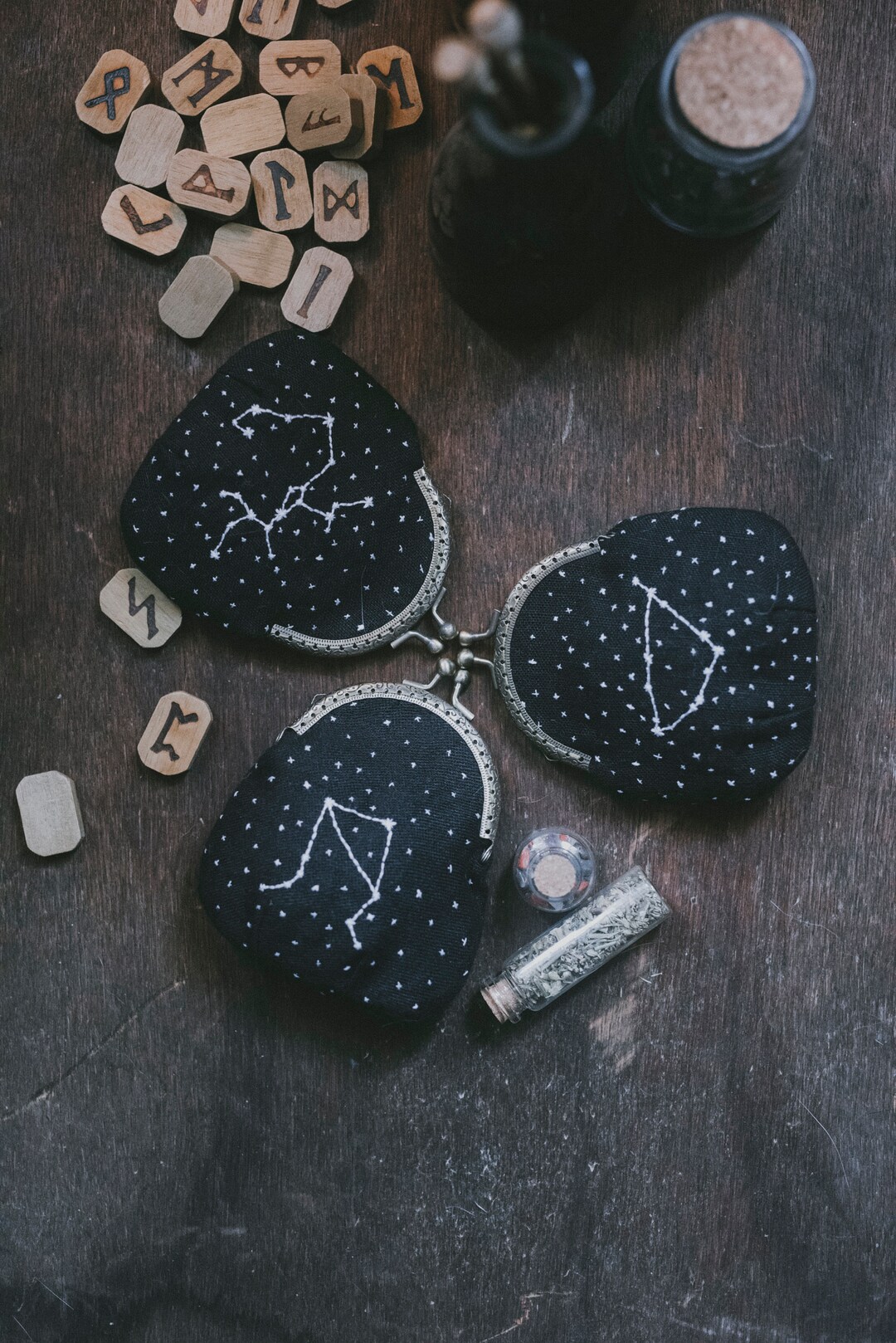 Zodiac Sign Linen Purse, Black Wallet With Constellations, Linen Wallet ...