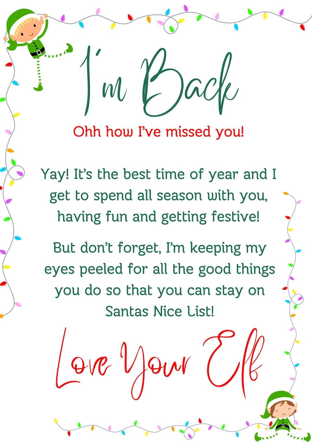 Christmas Printable, Elf Printable, Christmas Elf Letter, Elf Lette ...