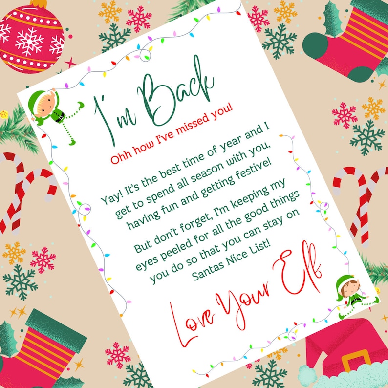 Elf Letter, Printable Elf Letter, Printable Elf Hello, I'm Back Elf ...