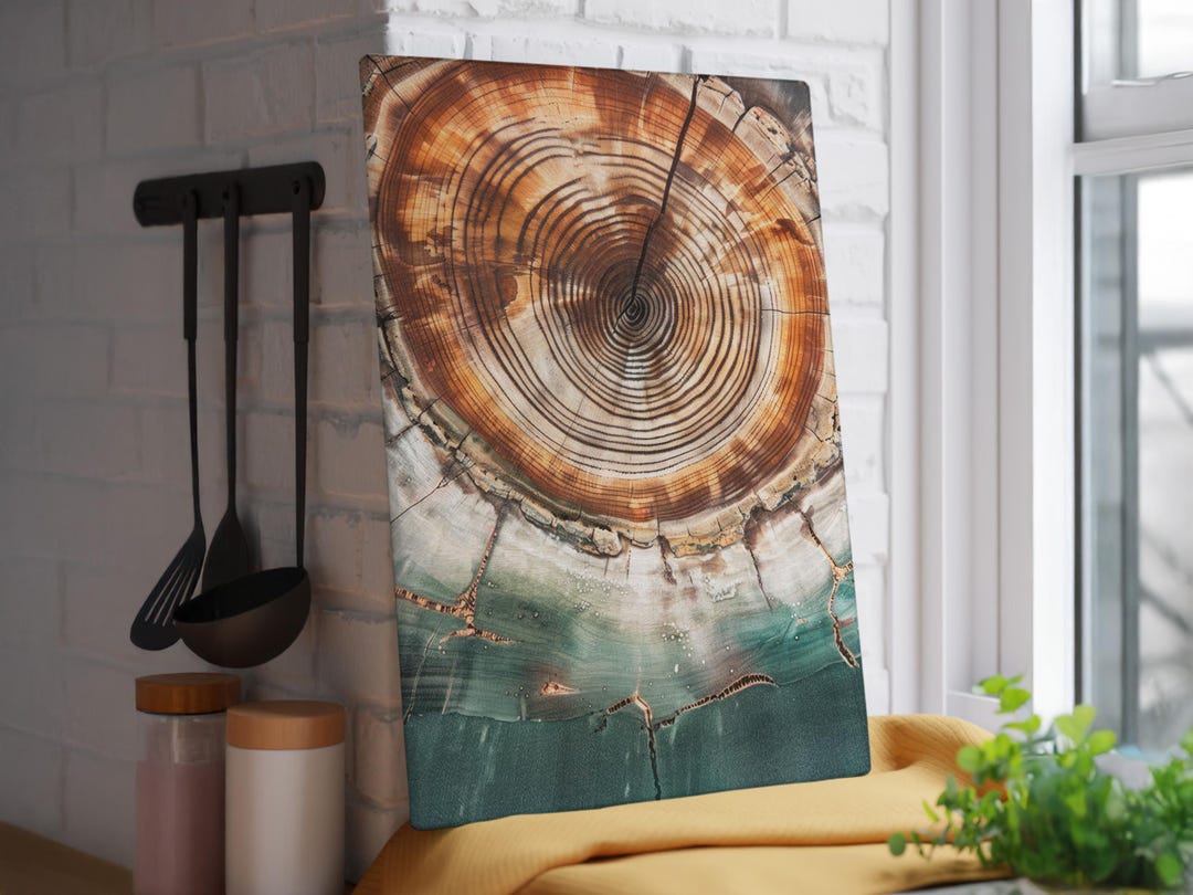 Modern Rustic Kitchen Glass Cutting Board, Abstract Timber Cross ...