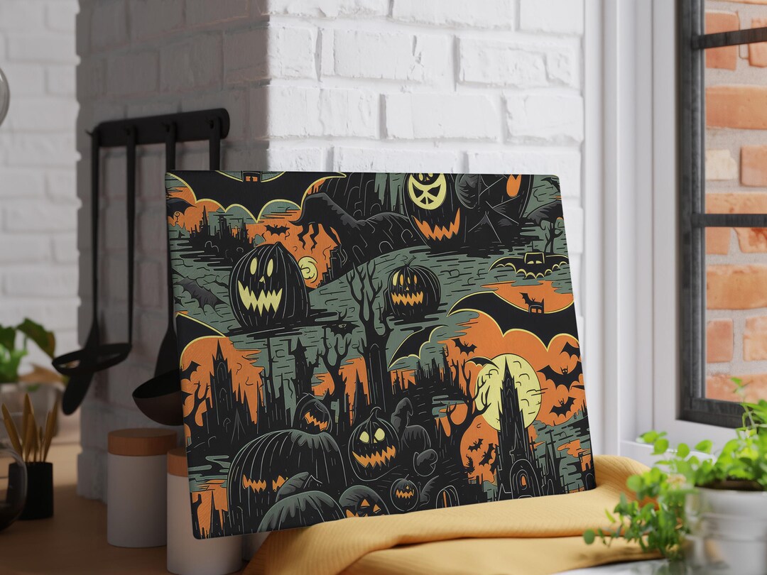 Halloween Cutting Board, Spooky Glass Chopping Block & Counter Saver ...