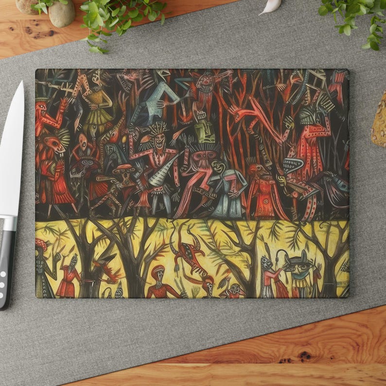 Gothic Folk Art Cutting Board, Surreal Forest Spirits Painting Print ...