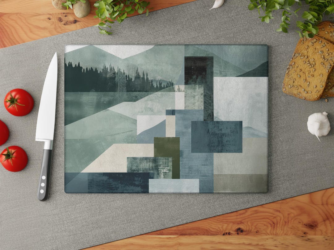 Large Abstract Art Glass Cutting Board, Statement Nordic Kitchen Decor ...