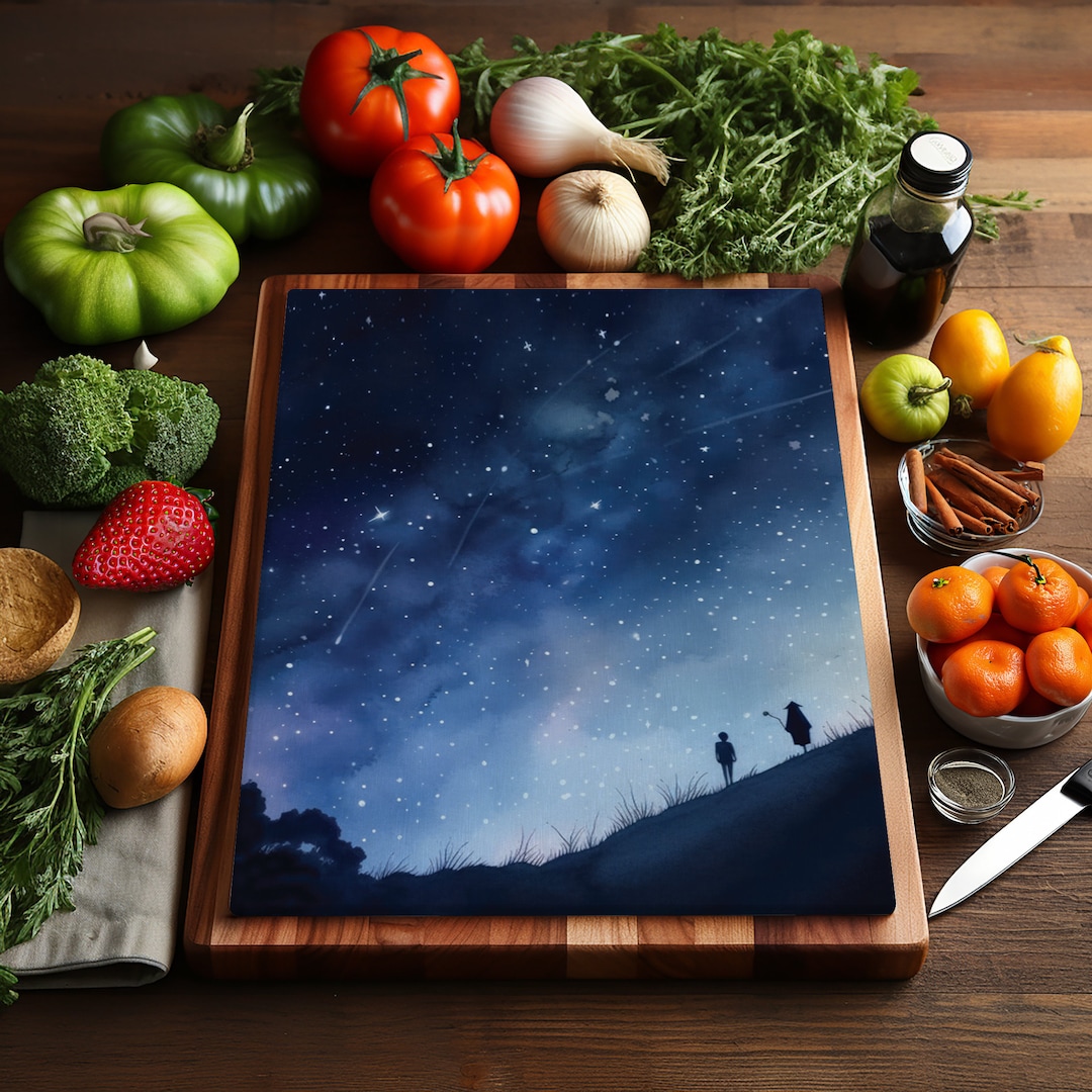 Starry Night Style Chopping Board, Night Sky Glass Cutting Board, Glass ...