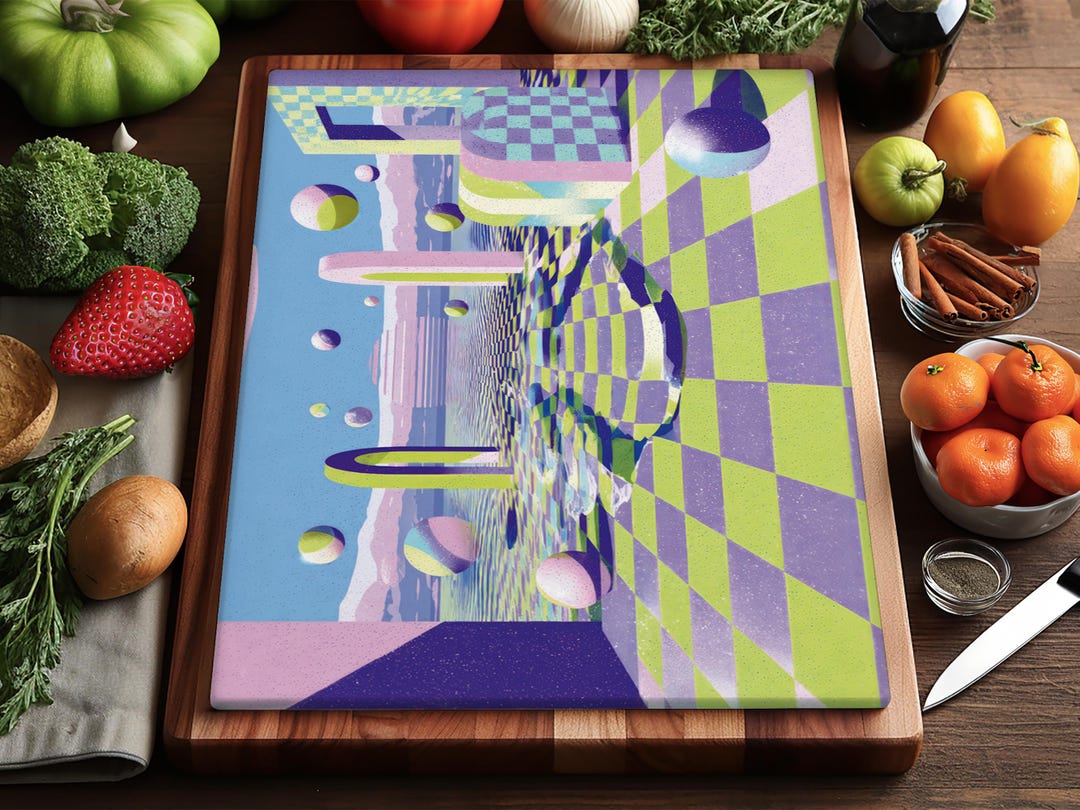 Vaporwave Kitchen Art Glass Cutting Board, Retro Future Decor, Surreal ...