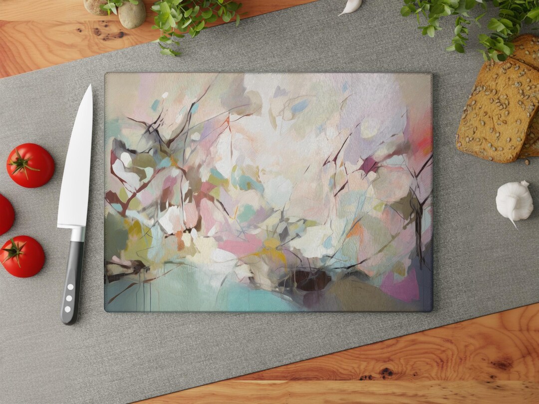 Impressionist Style Cutting Board, Abstract Glass Chopping Board, Glass ...
