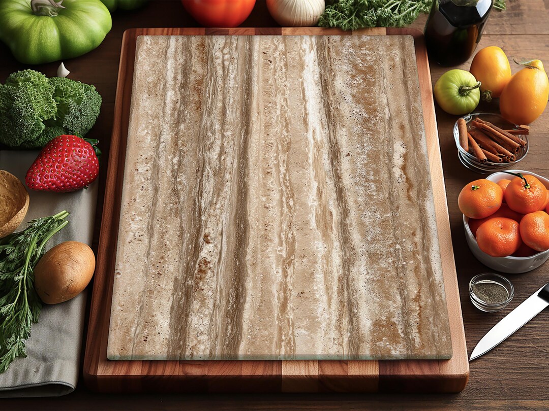 Mediterranean Kitchen Decor, Tuscan Style Glass Board, Faux Travertine ...